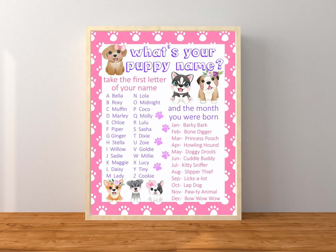 What's Your Puppy Name Game, Pink Puppy Dog Name Game Printable, Girl ...