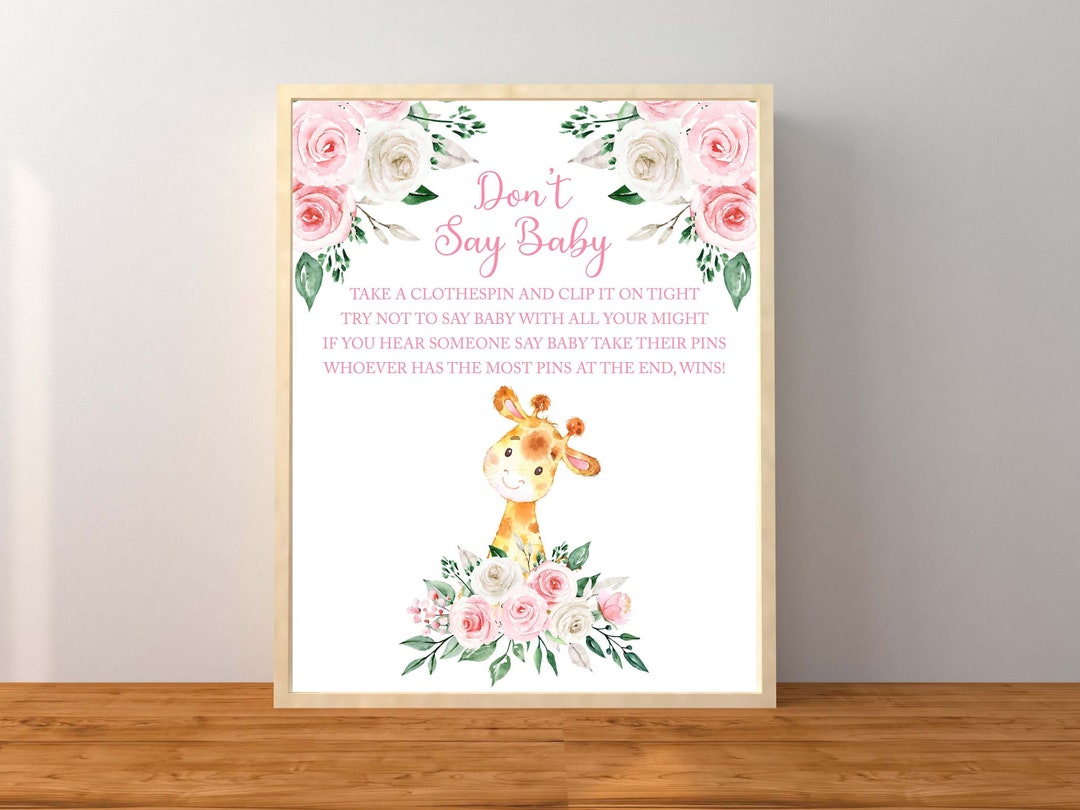 Floral Giraffe Don't Say Baby Shower Game, Giraffe Clothespin Game, Don ...