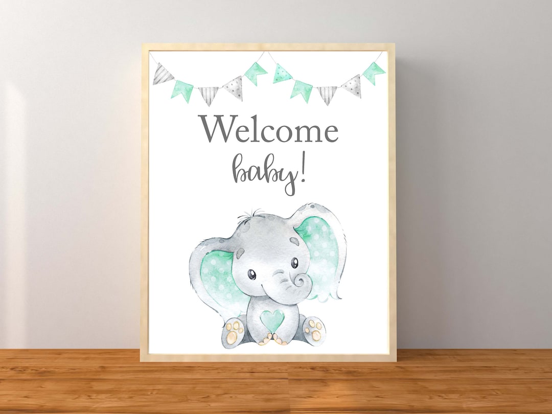 Welcome Baby Sign, Elephant Welcome Baby Sign, Gender Neutral Baby ...