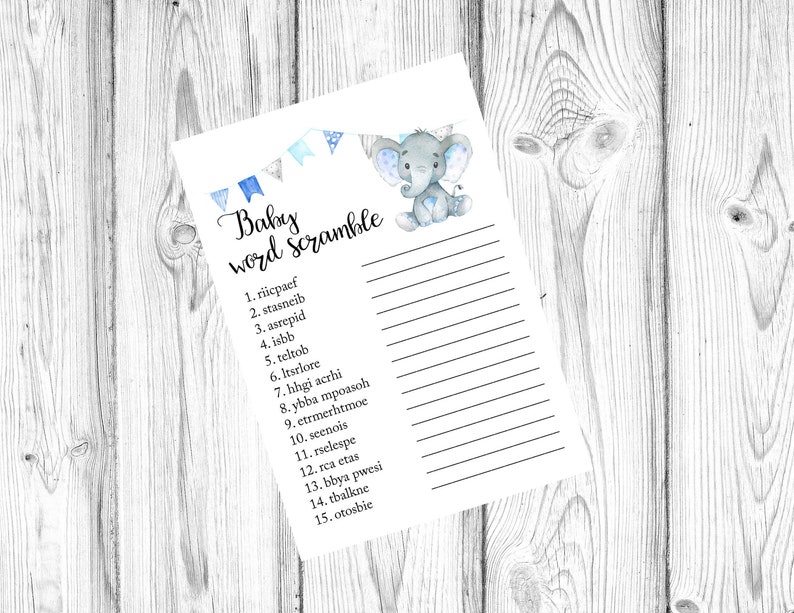 Baby Word Scramble Elephant Baby Word Scramble Blue Elephant - Etsy