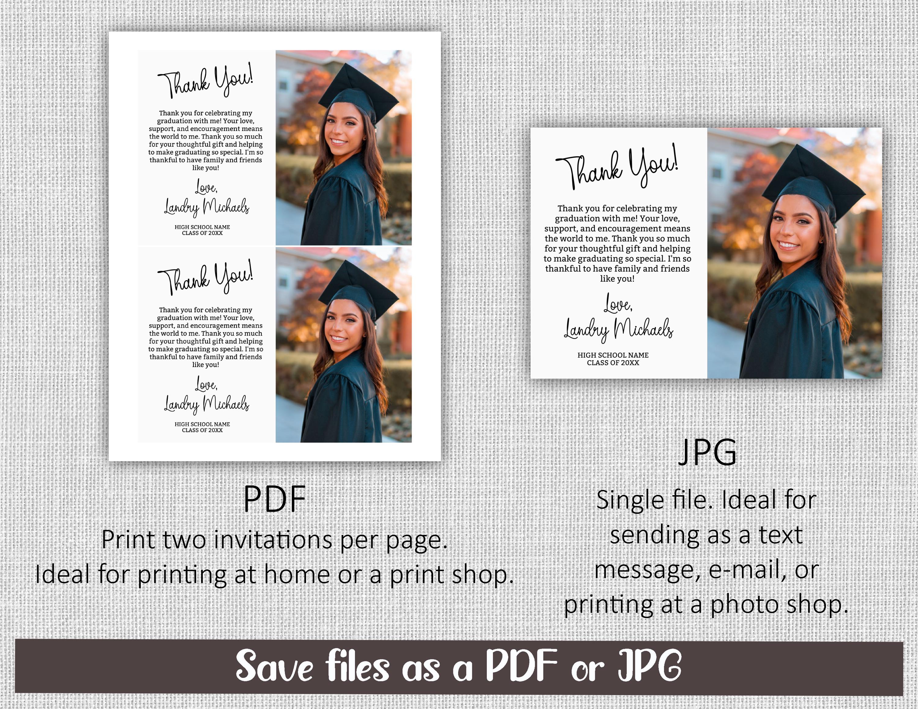 Graduation Thank You Card With Photo, Editable 5x7, 4x6 Inch Graduation ...