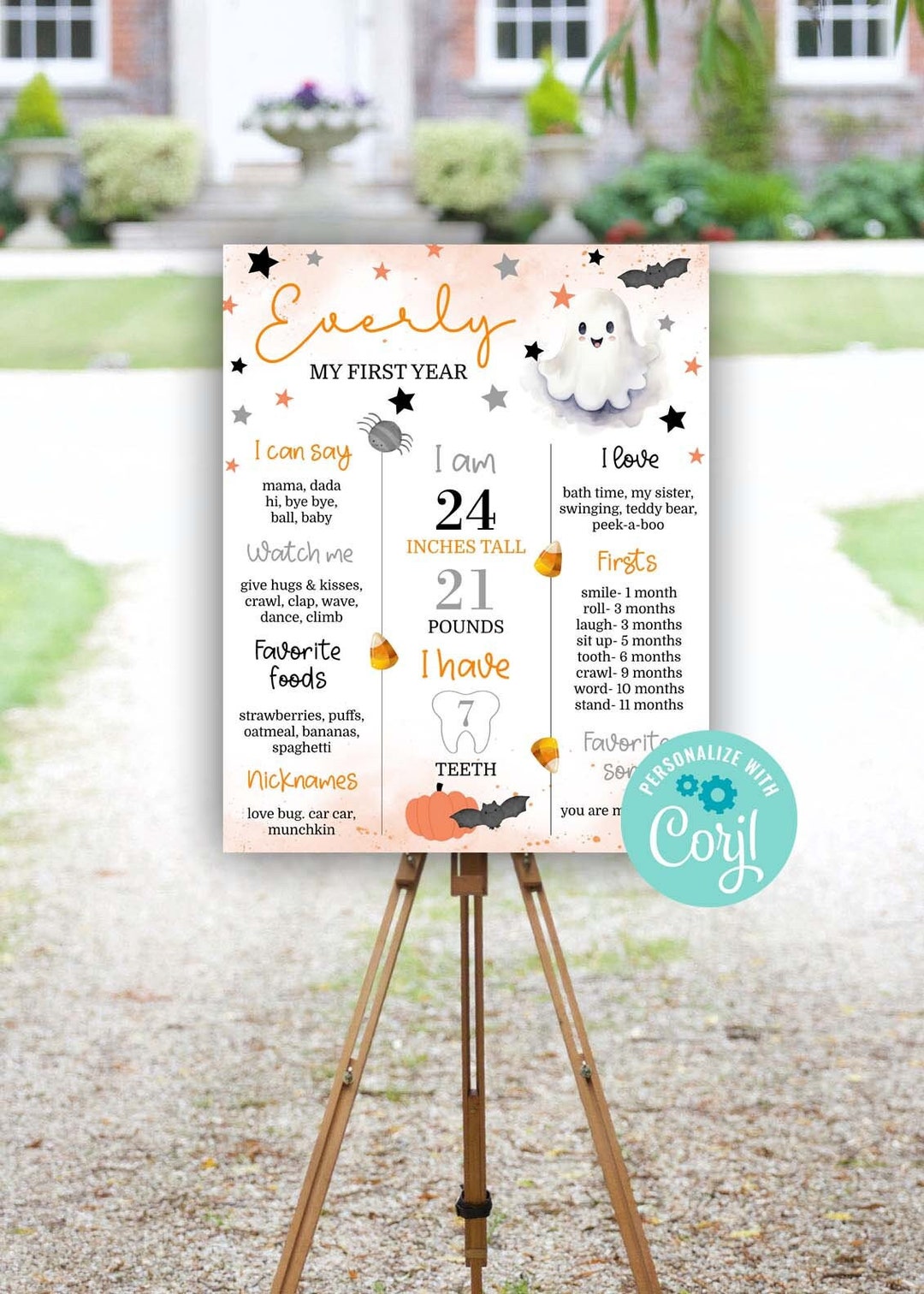 Editable Halloween Milestone First Birthday Sign, Boy Ghost First Year ...