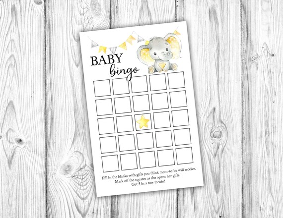 Elephant Baby Shower Bingo Printables Yellow Elephant Baby Shower