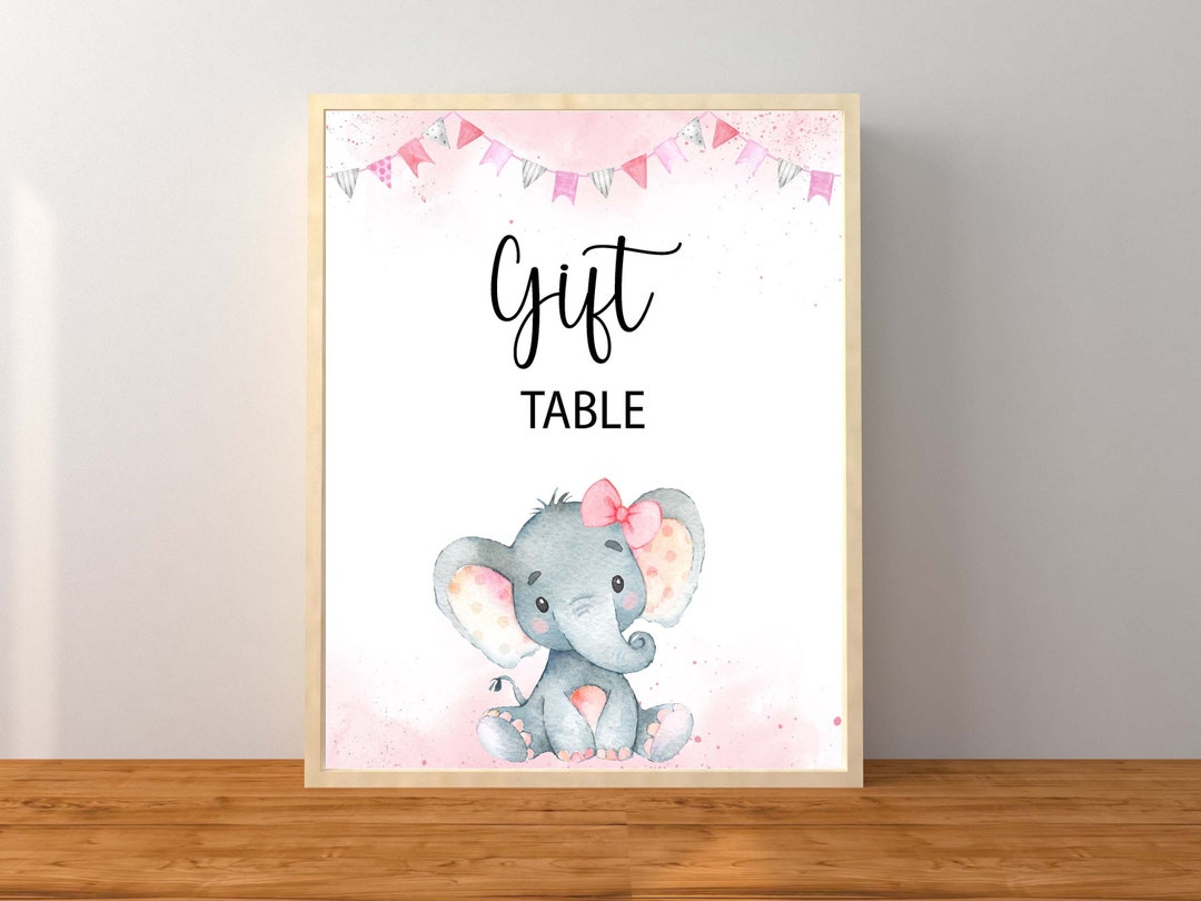Pink Elephant Gift Table Sign, Girl Elephant Baby Shower Decorations ...