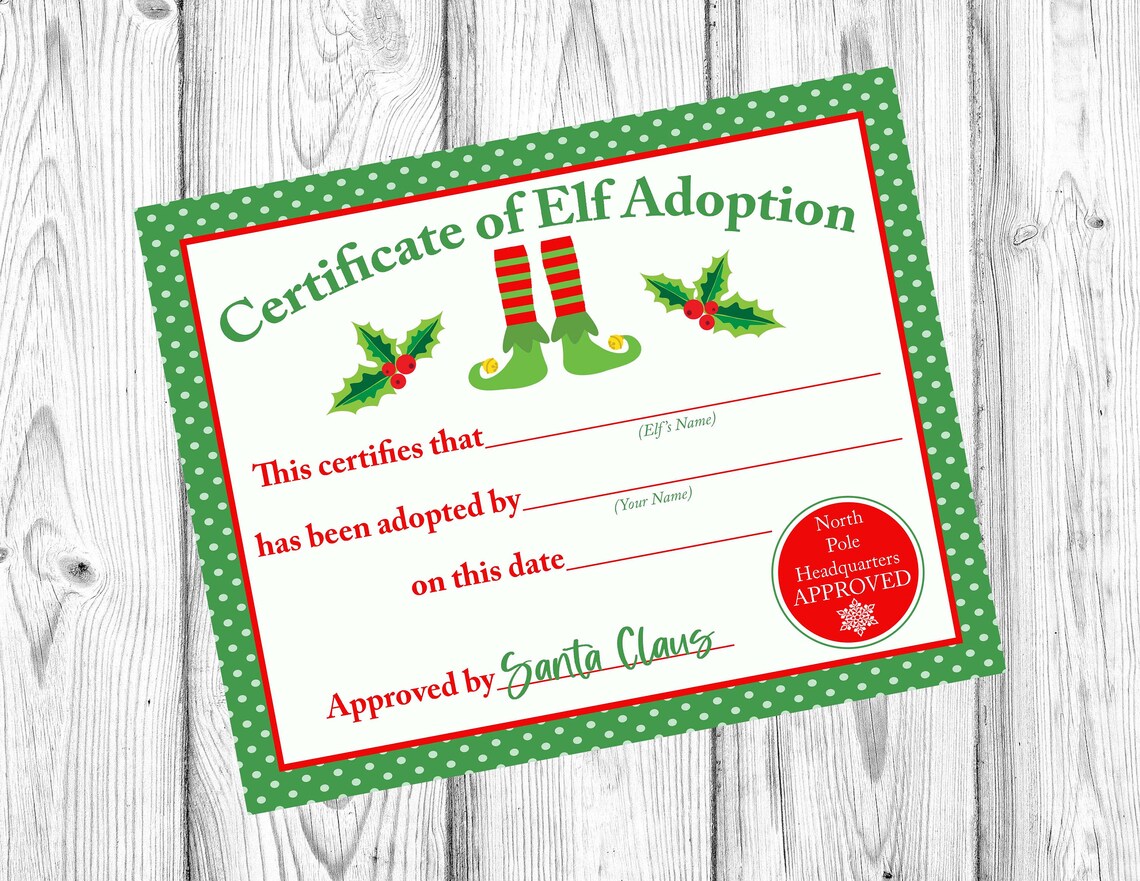 Elf Adoption Certificate, Printable Elf Adoption Certificate , Elf ...