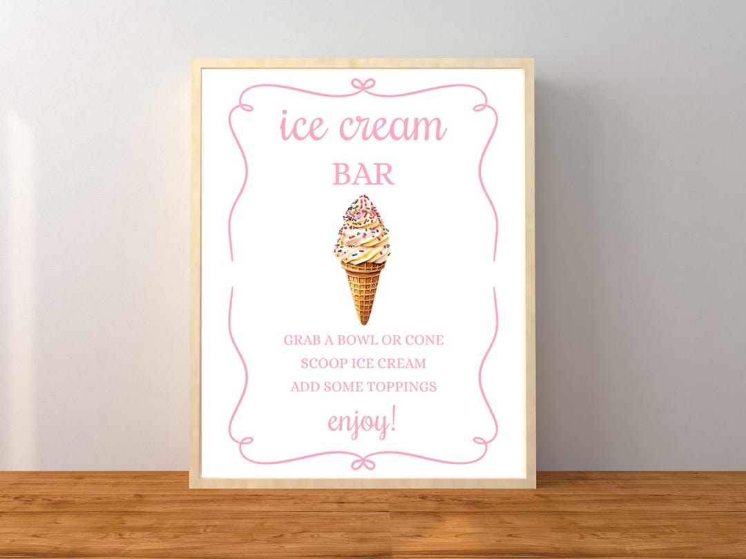 Ice Cream Bar Sign, Pink Birthday Party Ice Cream Sundae Station ...