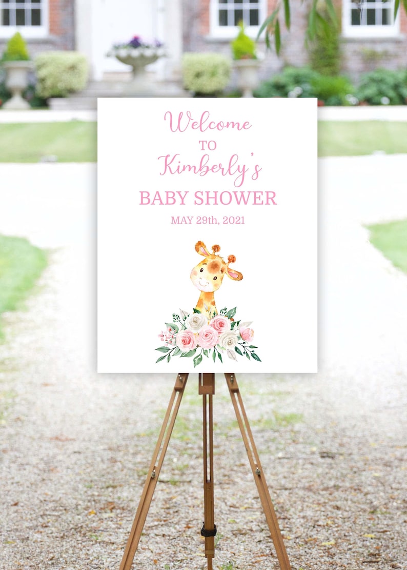 Giraffe Baby Shower Sign Girl Giraffe Welcome Sign Pink - Etsy