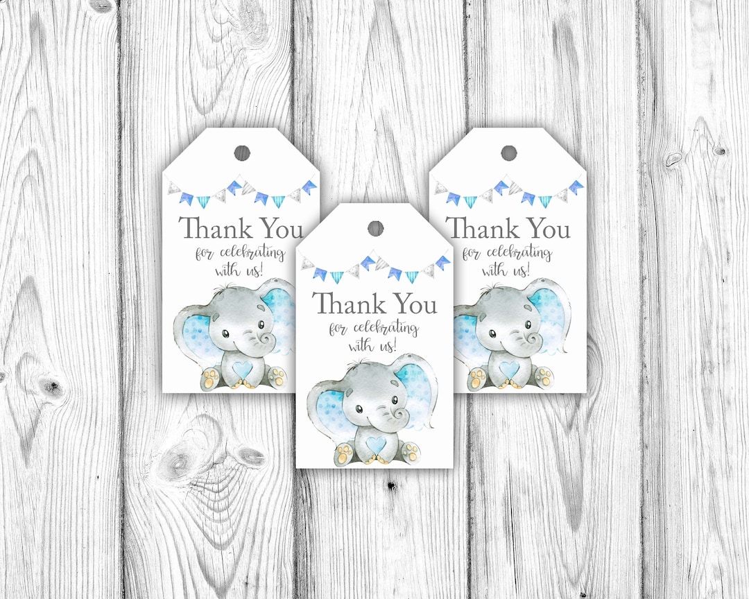 Elephant Gift Tags, Blue Elephant Baby Shower, Elephant Baby Shower ...