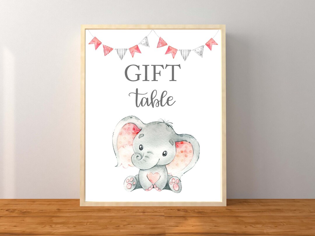 Pink Elephant Gift Table Sign, Pink Girl Elephant Baby Shower ...