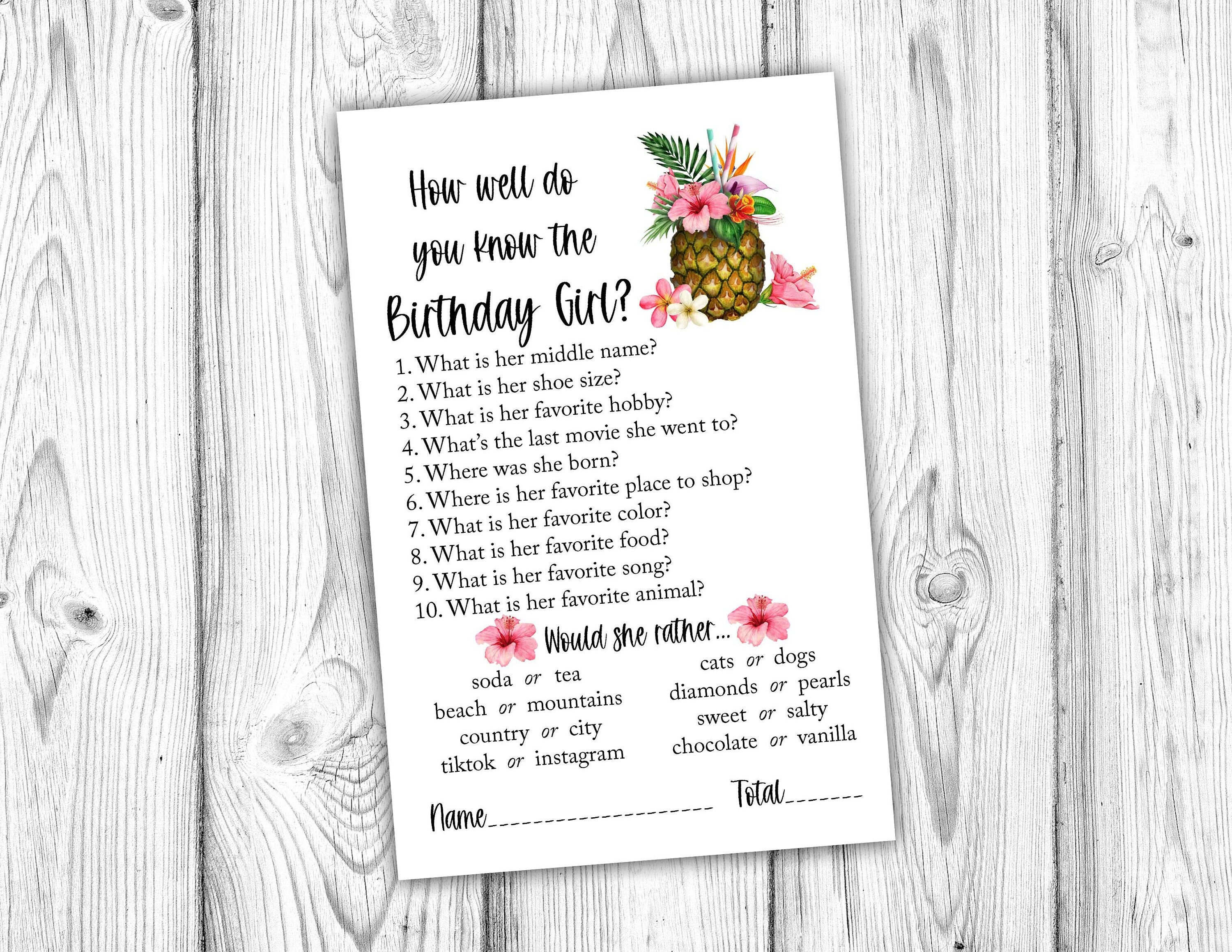 How Well Do You Know the Birthday Girl Game Tropical Birthday | Etsy