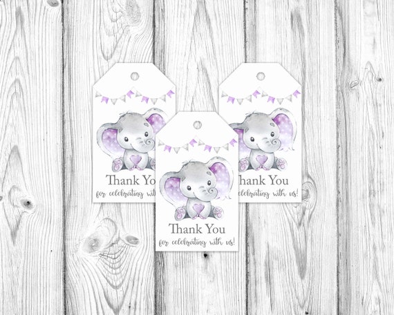 Elephant Favor Tags Purple Elephant Baby Shower Elephant - Etsy