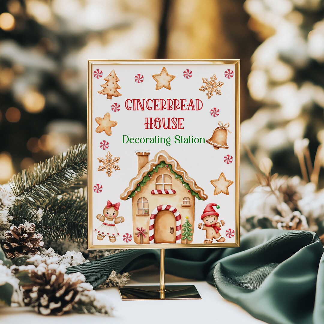 Gingerbread House Decorating Station, Christmas Party Printable ...