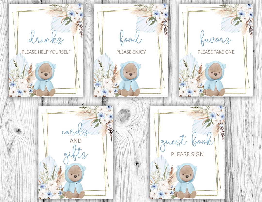 Bear Baby Shower Bundle, Blue Bear Bear Baby Shower Tabletop Signs, Boy ...