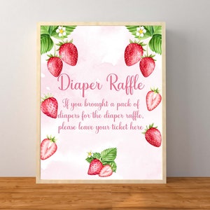 Strawberry Diaper Raffle Sign and Cards, Diaper Raffle Game and Tickets ...