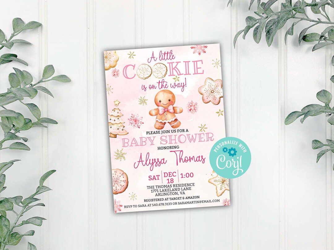 Pink Gingerbread Girl Baby Shower Invitation, A Little Cookie is on the ...