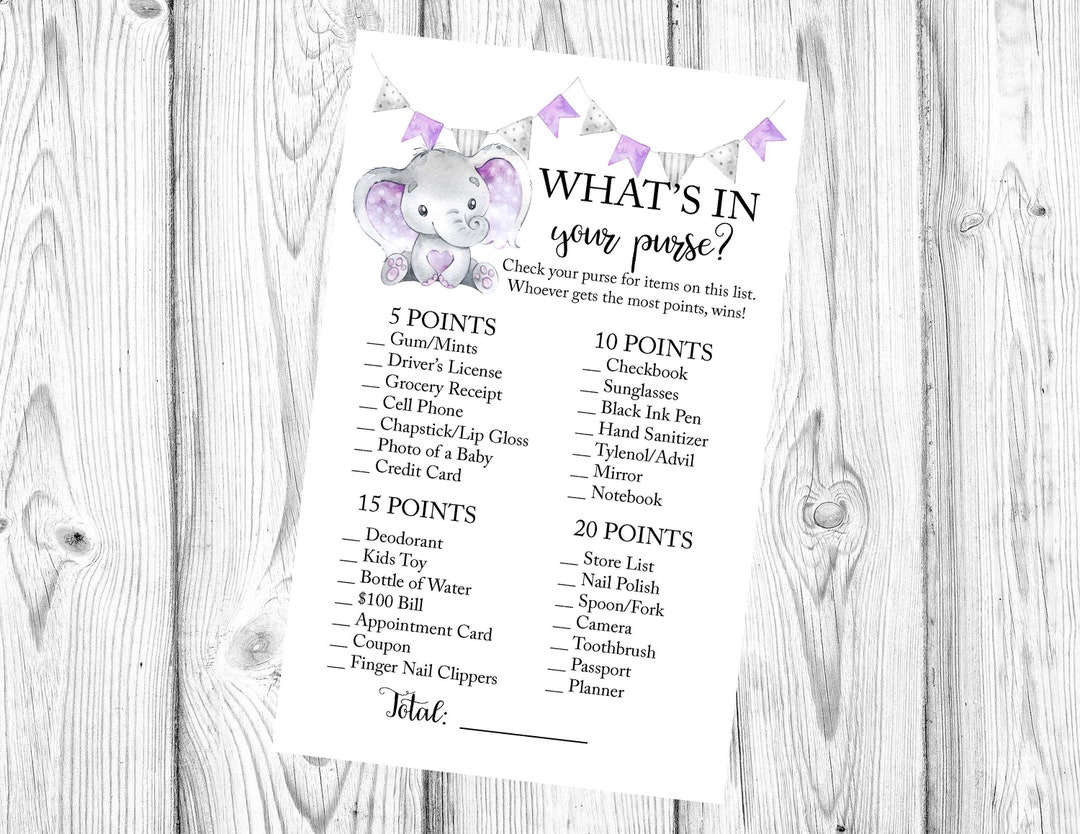 What's in Your Purse Game, Elephant What's in Your Purse Game, Purple ...