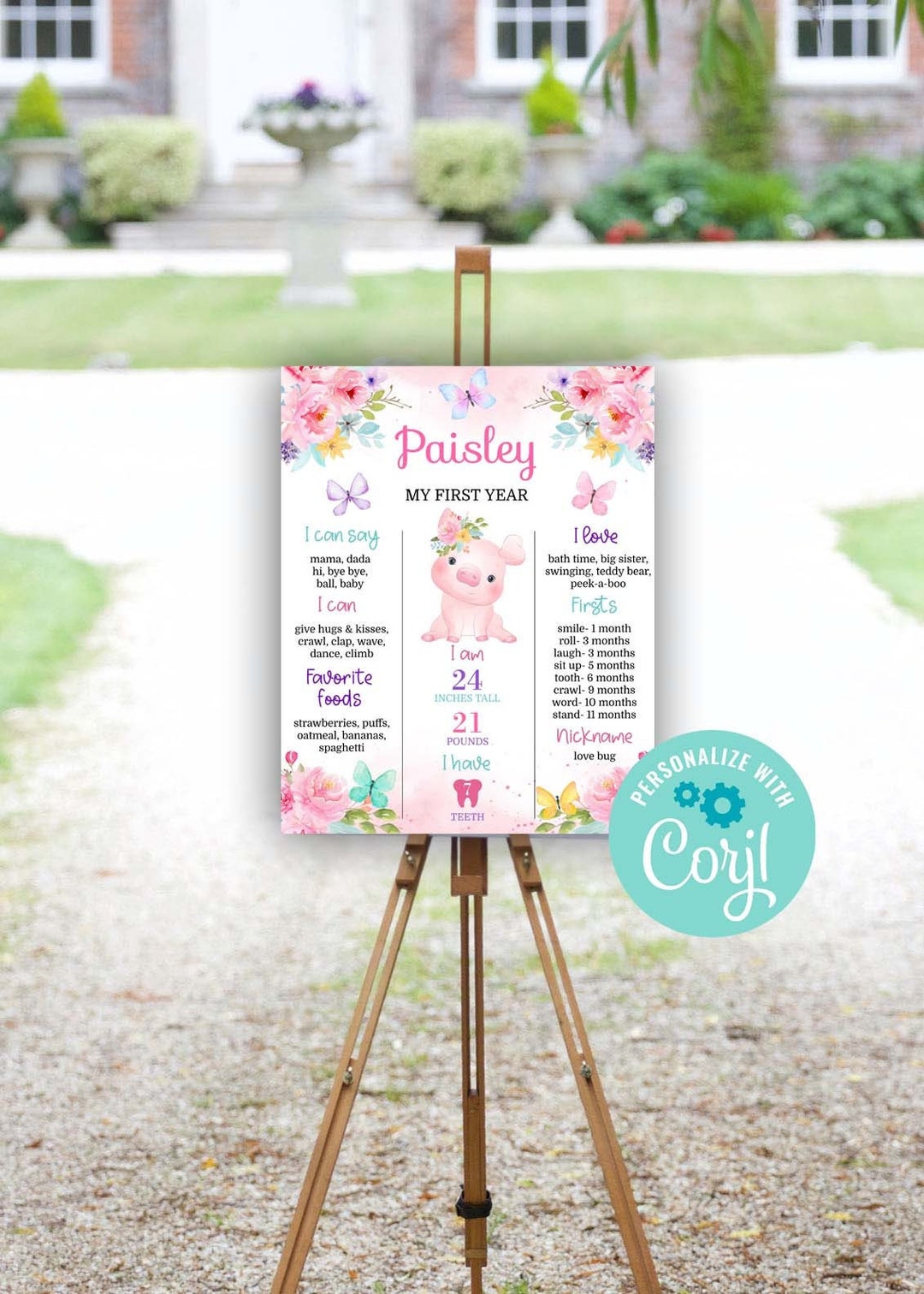 Editable Pig Milestone First Birthday Sign, Little Piggy Milestone ...