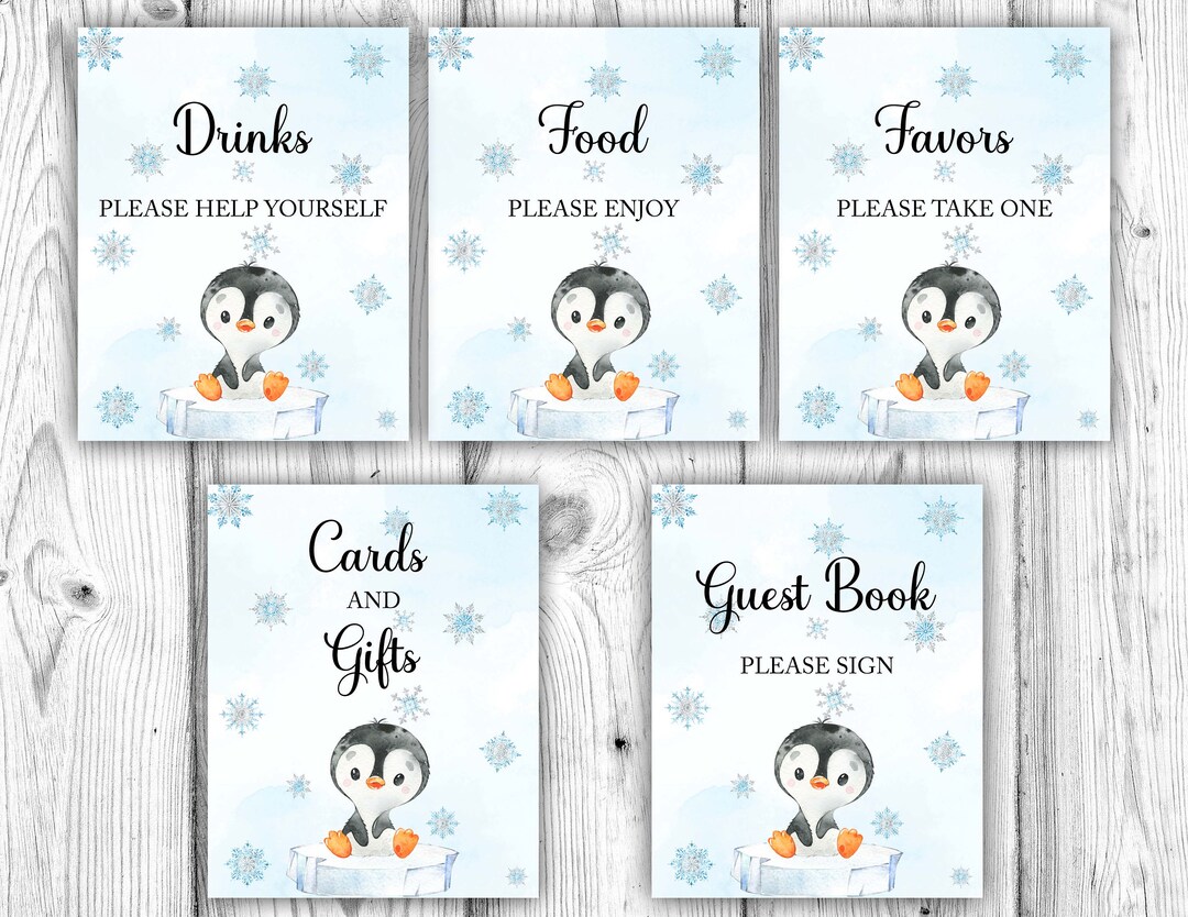 Blue Penguin Baby Shower Bundle, Penguin Baby Shower Decorations, Boy ...