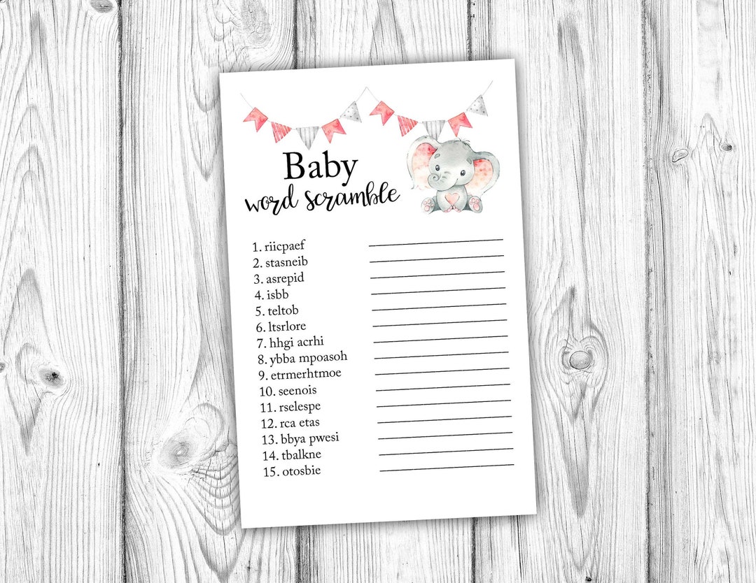 Elephant Baby Word Scramble Game, Elephant Games, Pink Elephant Baby ...