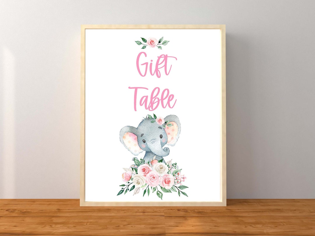 Gift Table Sign, Elephant Gift Table Sign, Girl Elephant Baby Shower ...