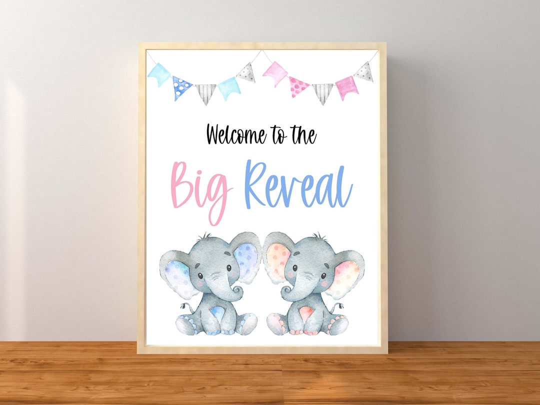 Welcome to the Big Reveal Sign, Gender Reveal Party, Elephant Gender ...