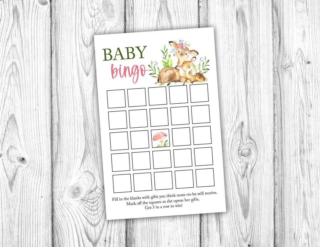 Deer Baby Shower Bingo Game, Floral Woodland Bingo Game, Bingo Cards ...