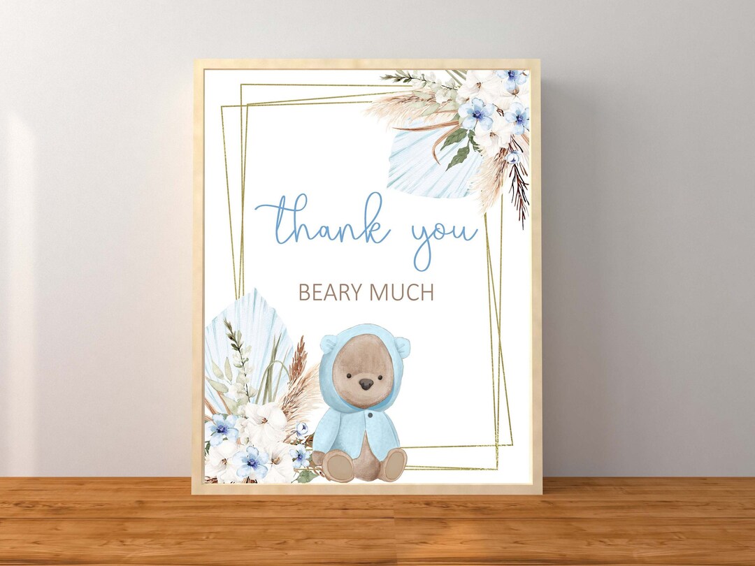 Blue Bear Thank You Beary Much Sign, Favors Sign, Boy Bear Baby Shower ...