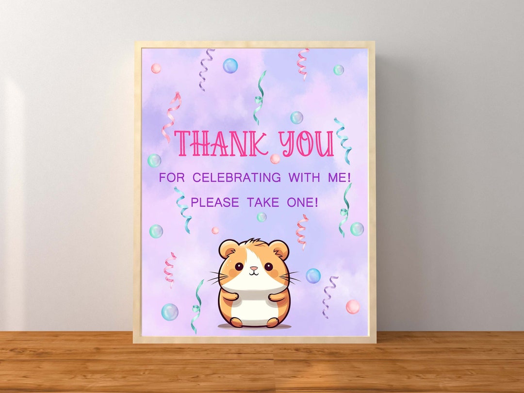 Hamster Thank You Favor Sign, Hamster Birthday Party Decorations, Pink ...