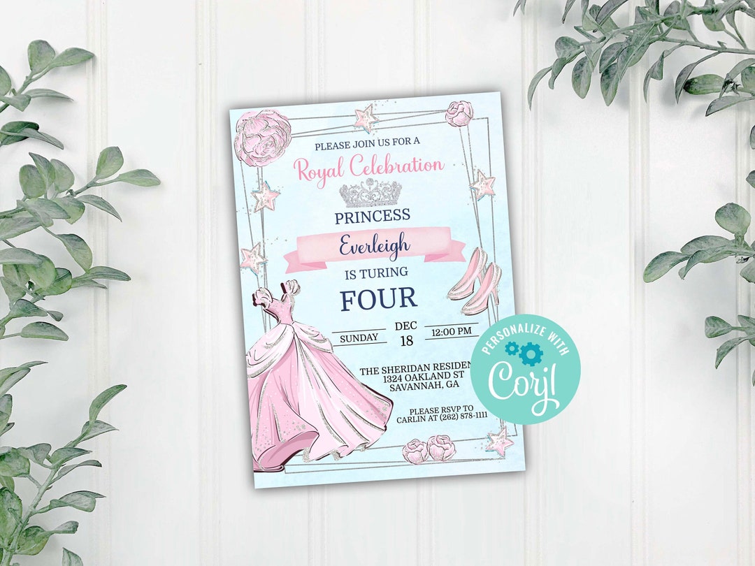 Pink Princess Birthday Party Invitation, Girl Princess Party Invite ...