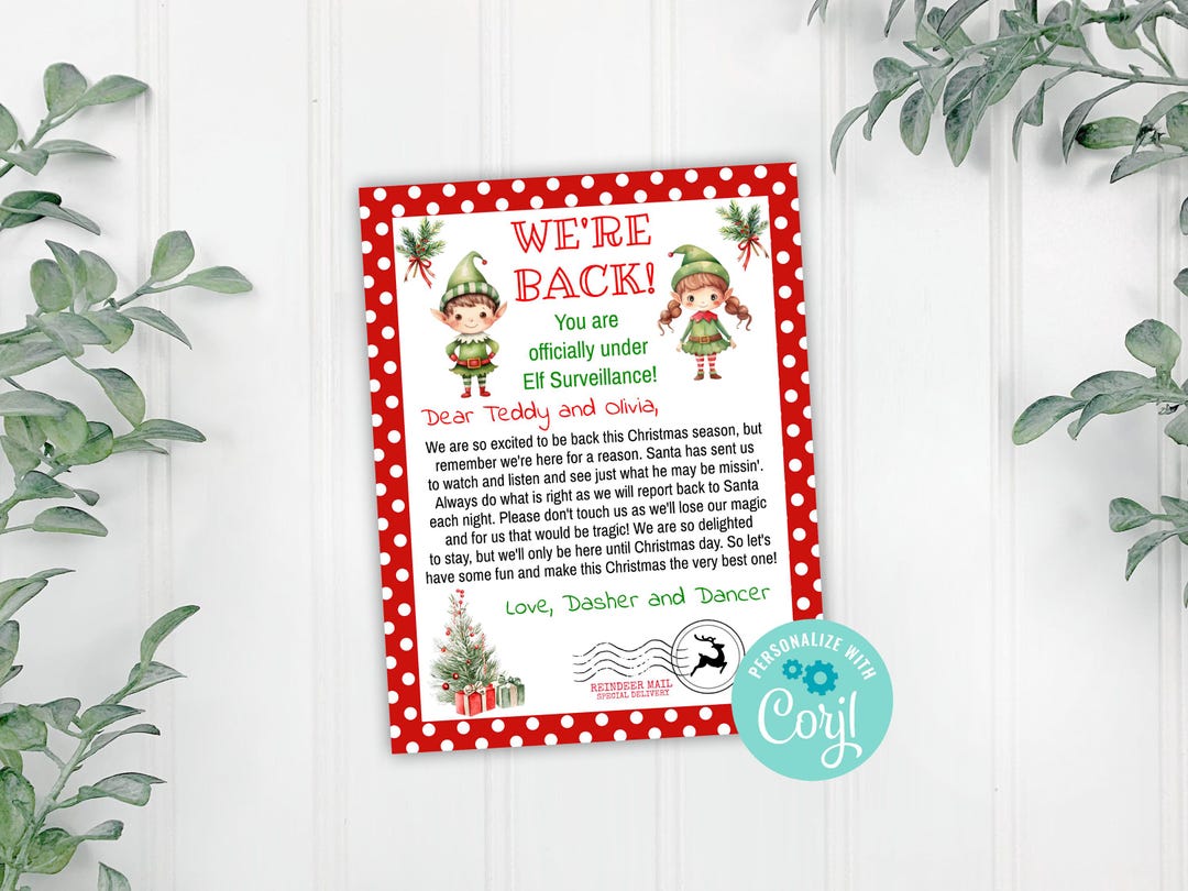 Christmas Elves We're Back Letter to Kids, Elf Arrival Letter Template ...