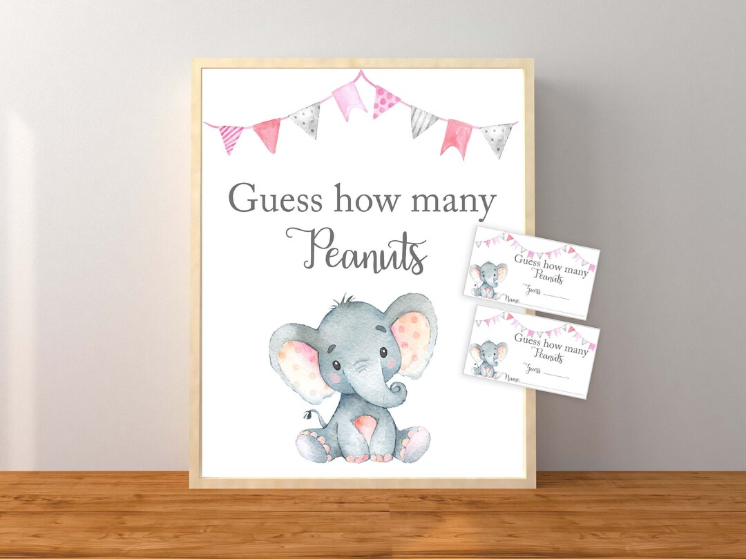 Guess How Many Peanuts, Peanuts Baby Shower Game, Pink Elephant Baby ...
