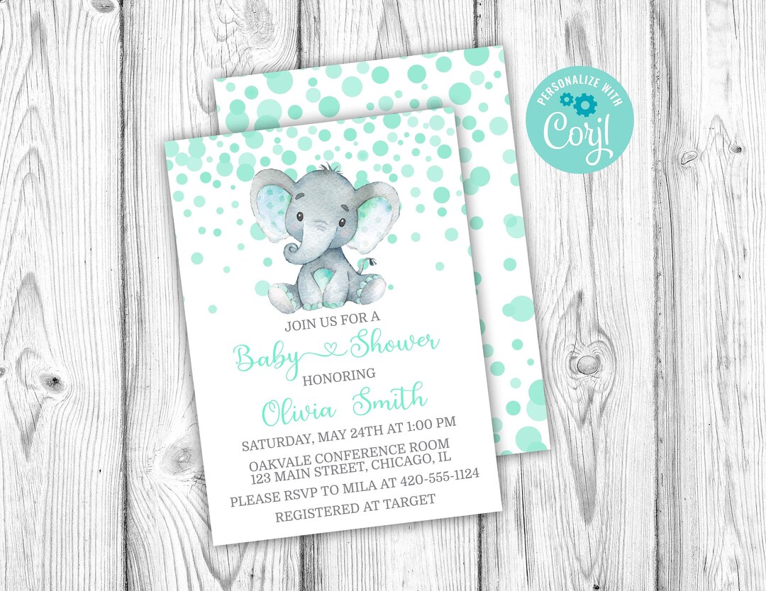 Elephant Baby Shower Invitation Elephant Invitation Editable - Etsy