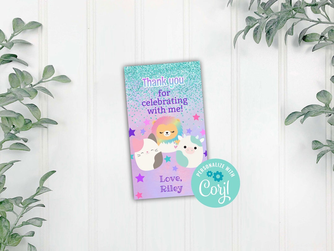 Editable Squishy Favor Tags, Girl Squish Birthday Party Gift Tags ...