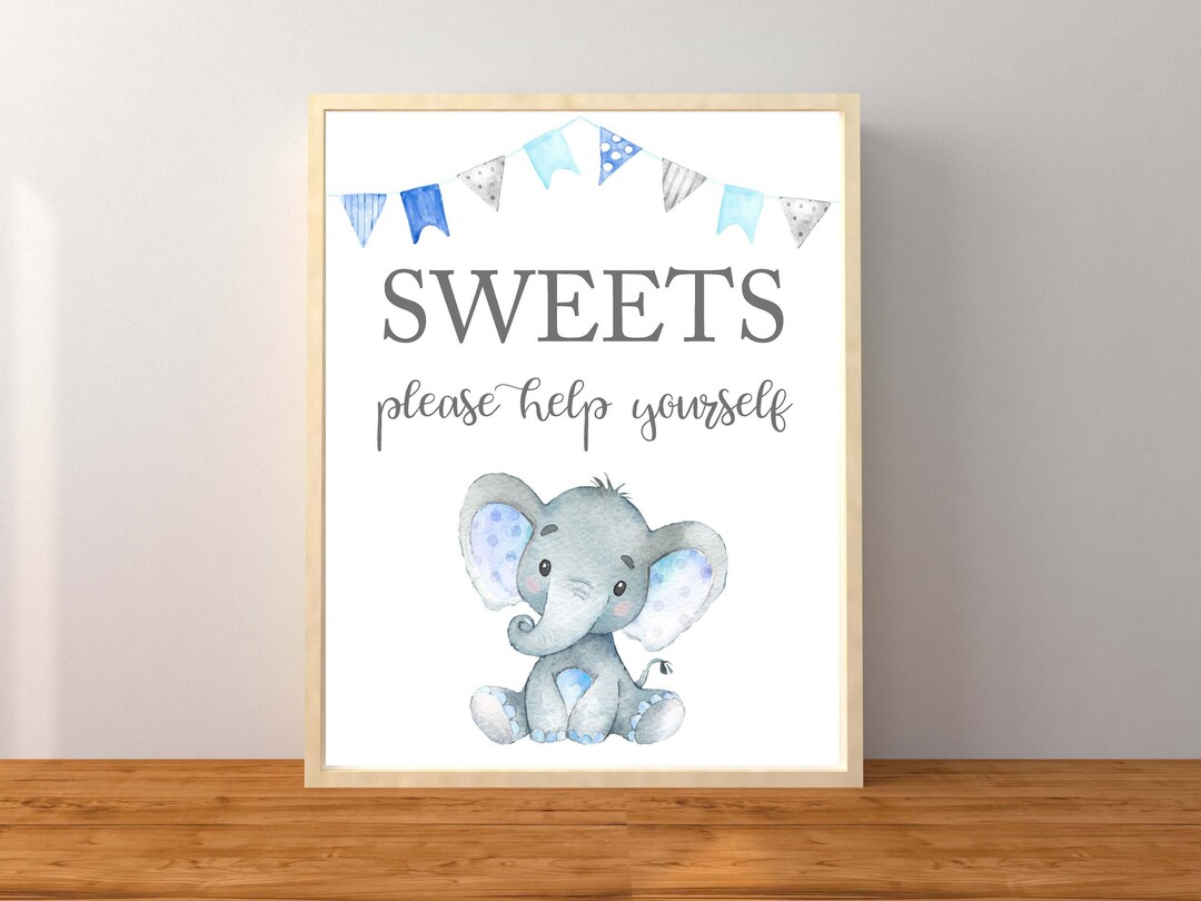 Elephant Sweets Sign, Boy Elephant Baby Shower, Elephant Baby Shower ...