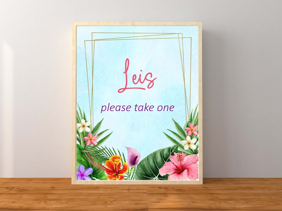 Hawaiian Birthday Party Leis Favor Sign, Girl Luau Birthday Party ...