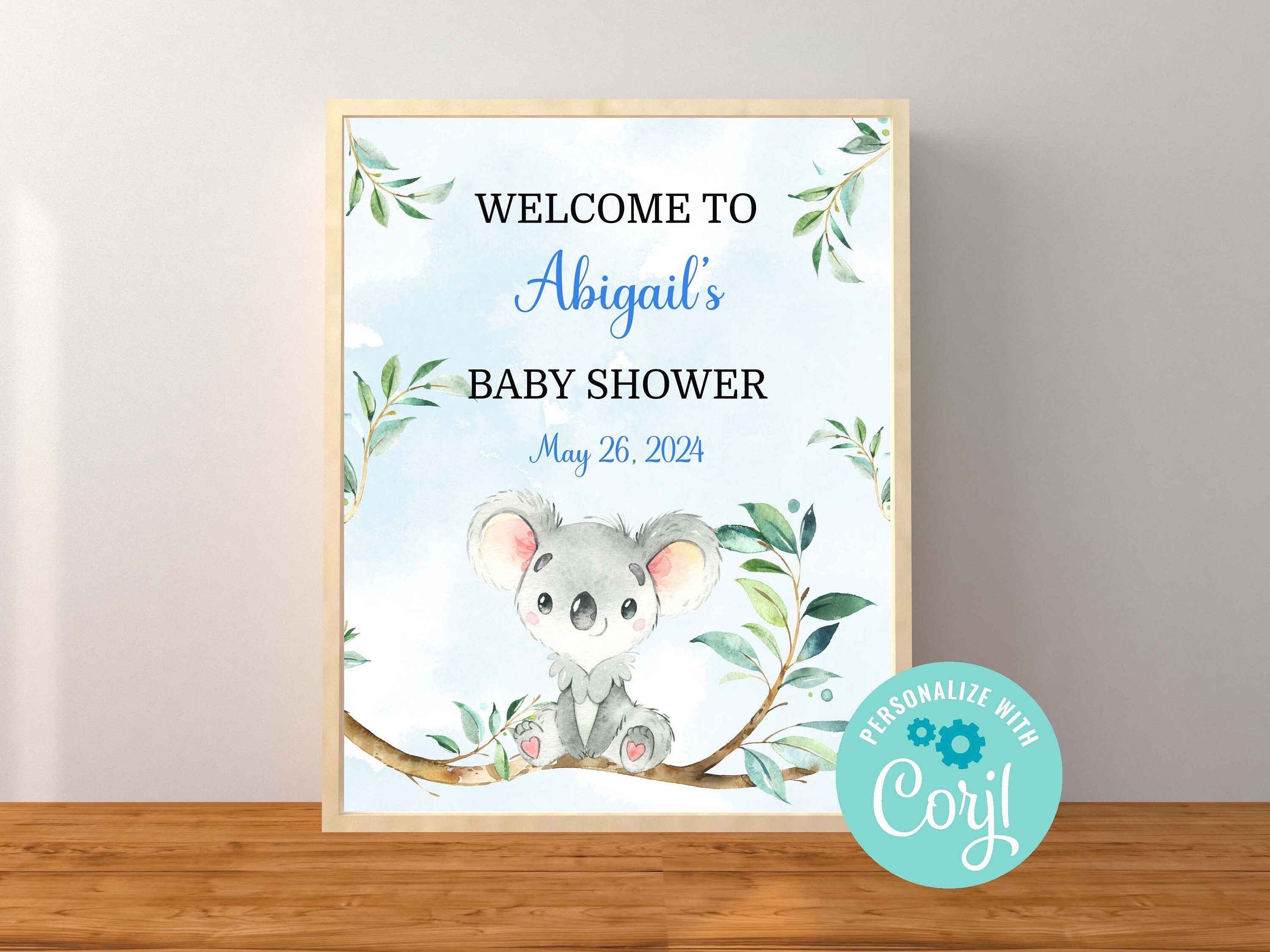 Koala Blue Baby Shower Welcome Sign, Boy Koala Baby Shower Decorations ...