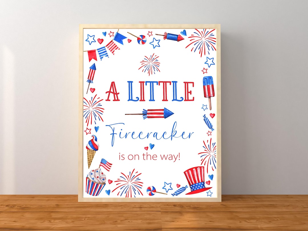 A Little Firecracker is on the Way Baby Shower Sign, Patriotic Fourth ...