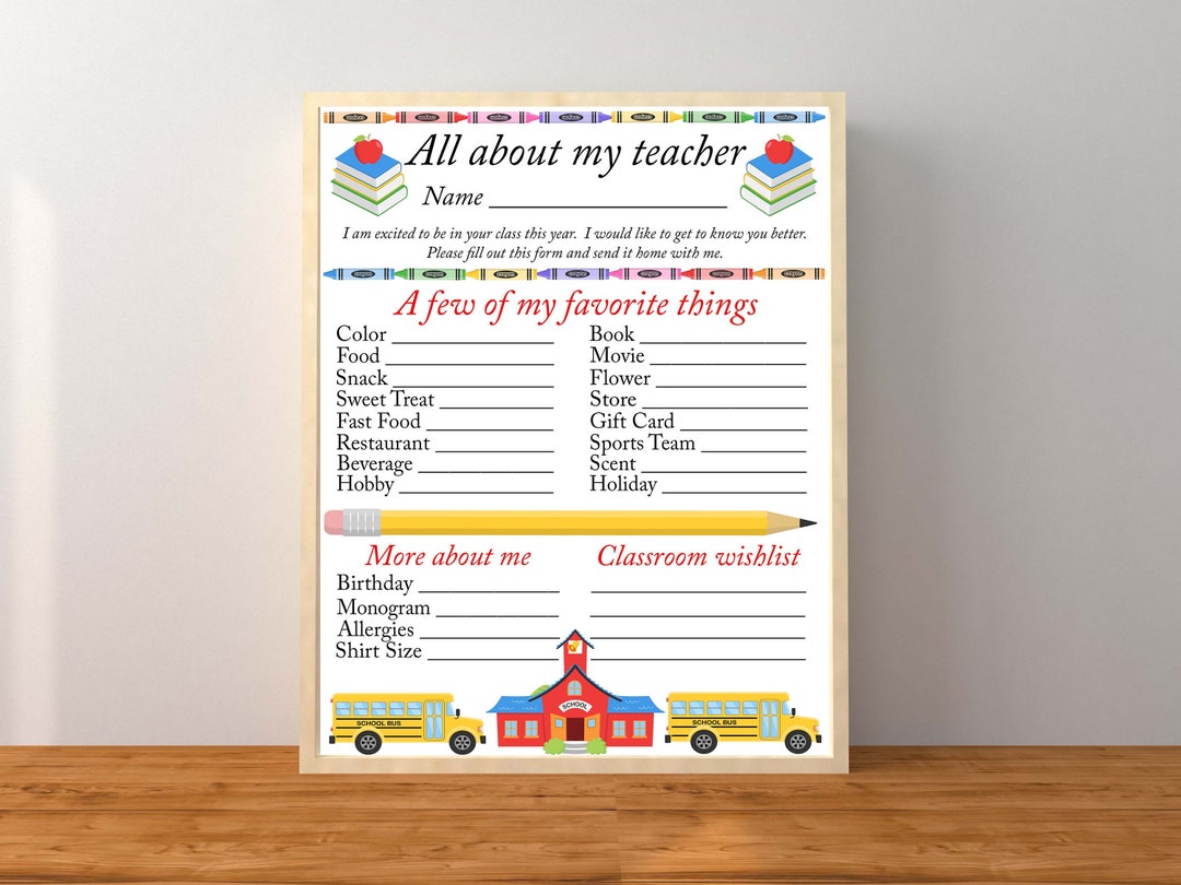 Teacher Favorites Survey, All About My Teacher, All About My Teacher ...
