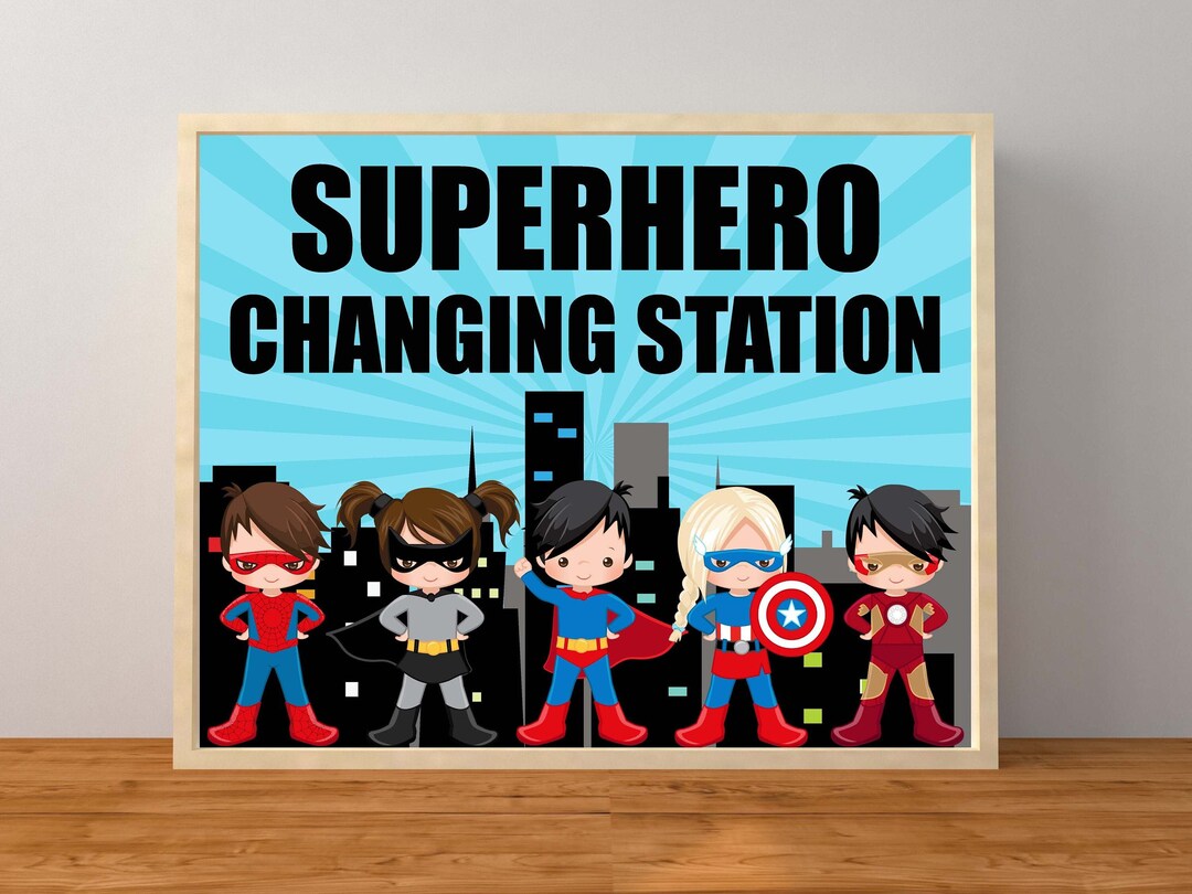 Boy and Girl Superhero Changing Station, Superhero Party Decorations ...