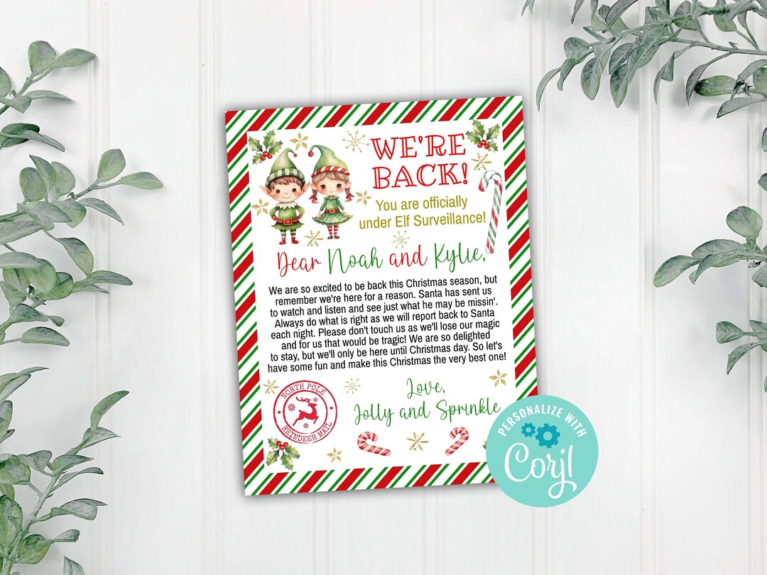 Christmas Elves I'm Back Letter to Kids, Elf Arrival Letter Template ...