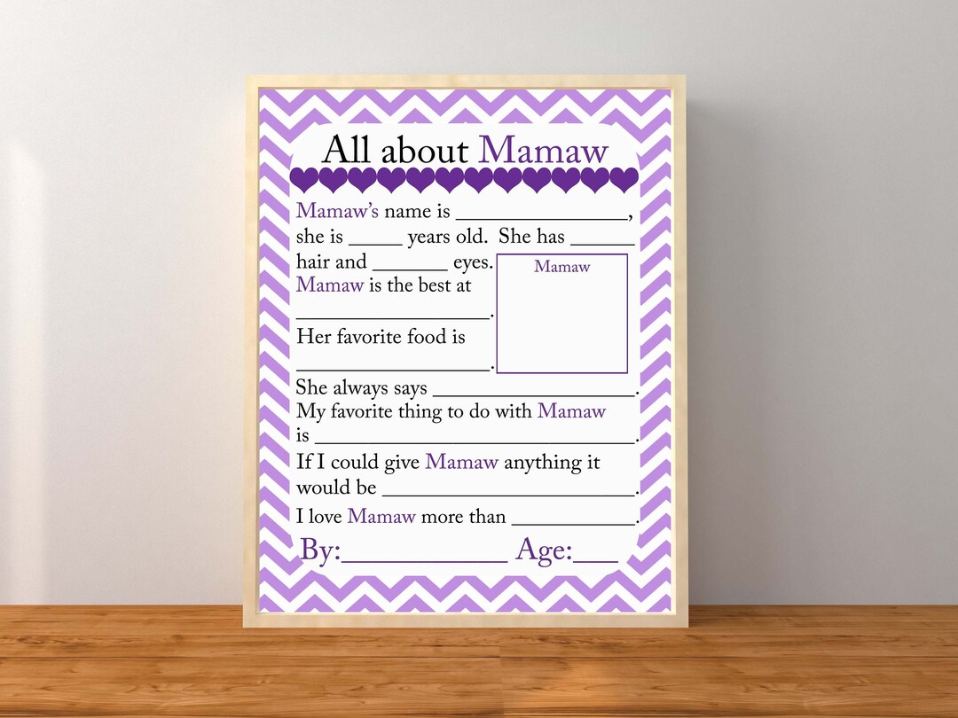 All About Mamaw, Mamaw Printable, All About My Mamaw, Mother's Day Gift ...