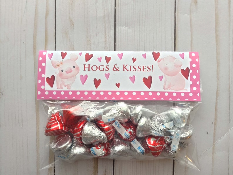 Valentine's Day Hogs and Kisses Bag Treat Toppers, Pig Valentine Class ...