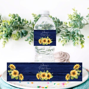 Sunflower Water Bottle Labels, Sunflower Baby Shower, Editable Water ...