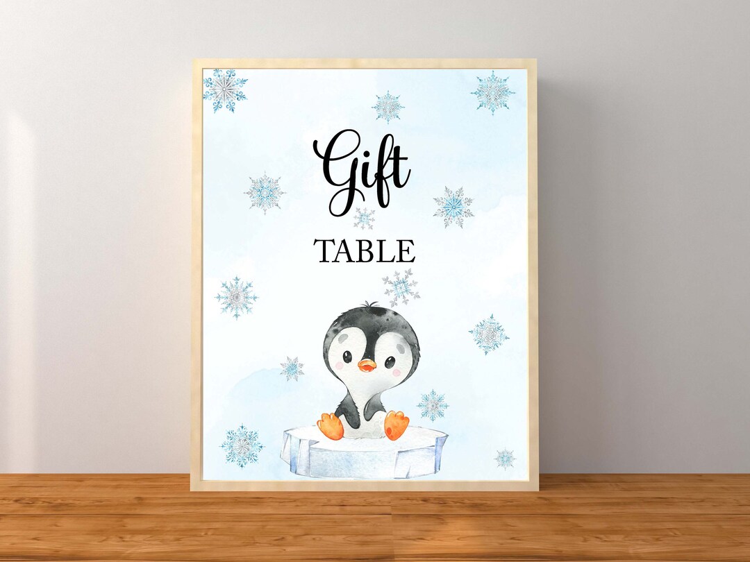 Penguin Gift Table Sign, Boy Penguin Baby Shower Decorations, Blue ...