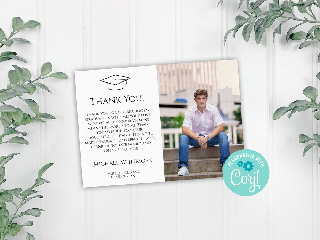 Graduation Thank You Card With Photo, Editable 5x7 Inch Graduation ...