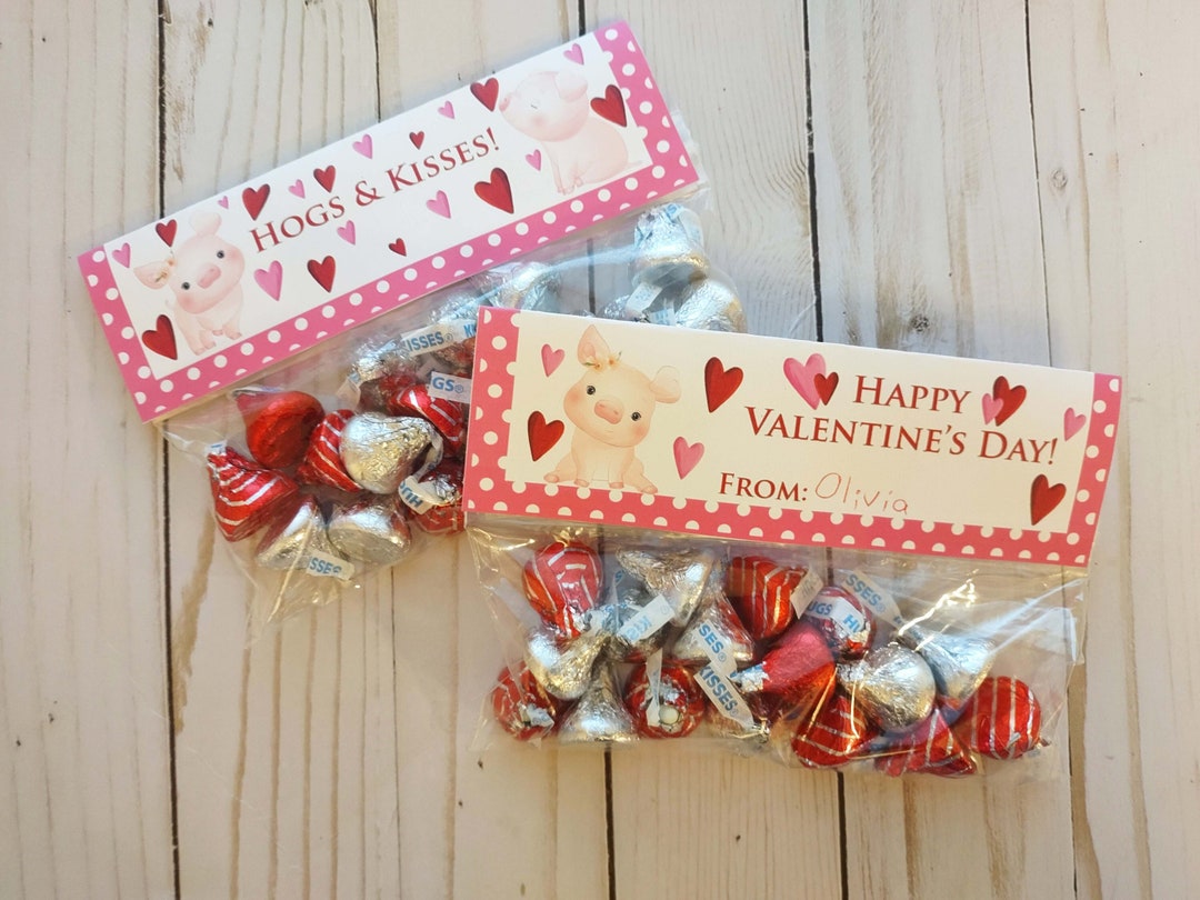 Valentine's Day Hogs and Kisses Bag Treat Toppers, Pig Valentine Class ...