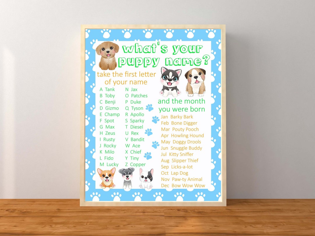 What's Your Puppy Name Game, Boy Blue Puppy Dog Name Game Printable ...