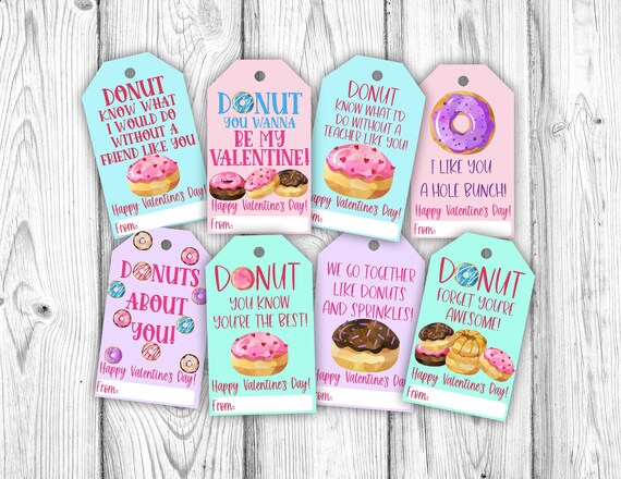 Donut Valentine's Day Cards Girls Valentine Cards | Etsy