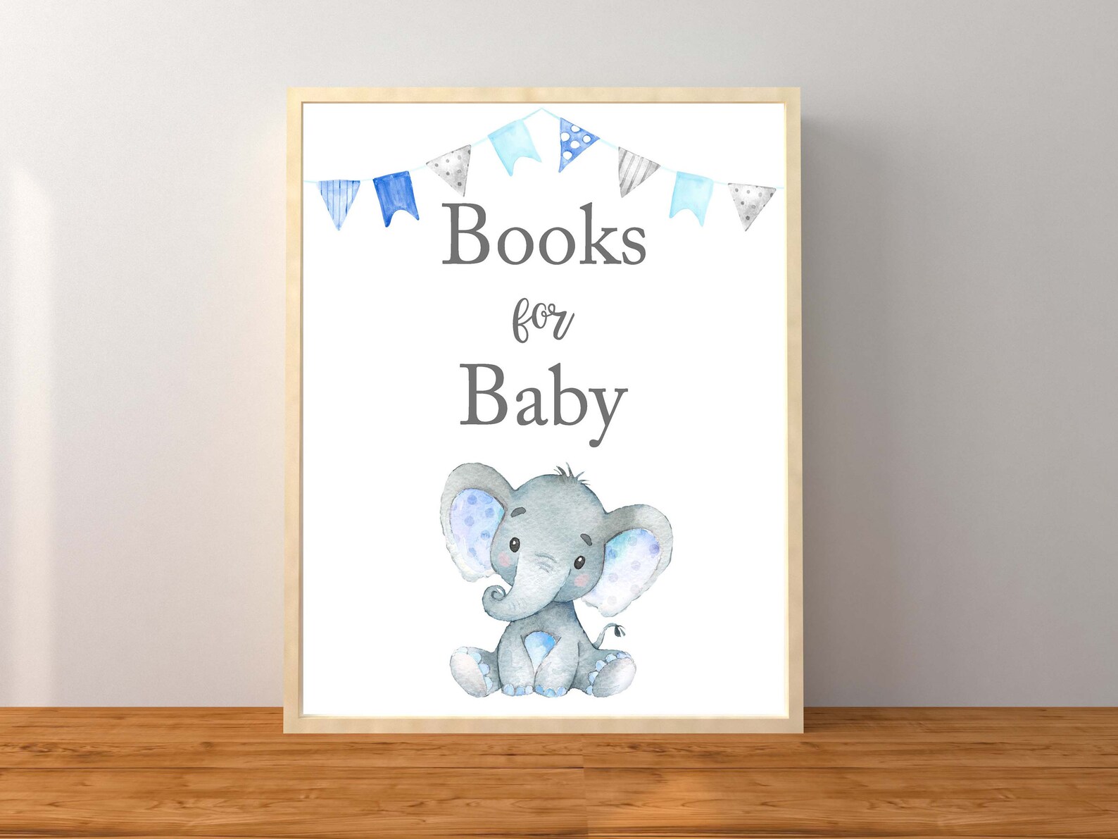 Blue Elephant Books for Baby Table Sign, Blue Boy Elephant Baby Shower ...