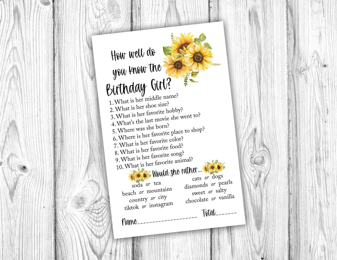 How Well Do You Know the Birthday Girl Game, Sunflower Birthday Party ...
